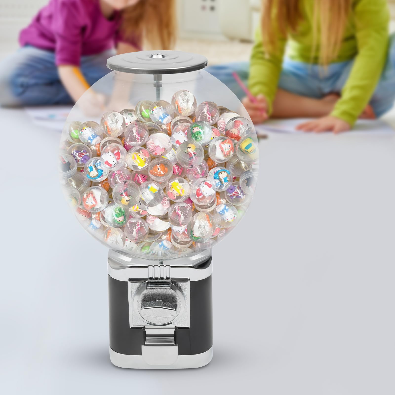BANLICALI Vending Machine, Modern Freestanding Mini Candy Vending Machine with Keys, Big Bubble Gumball Bank for 1.26" Ball, Gumball Dispenser Machine for Business Black Coin Capacity 800-1000