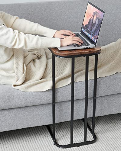 KJGKK C Shaped End Table, 26.6 inches High Side Table for Couch Sofa Bed, Tv Tray, for Living Room, Bedroom, Small Spaces, Metal Frame, Industrial, Rustic Brown & Black