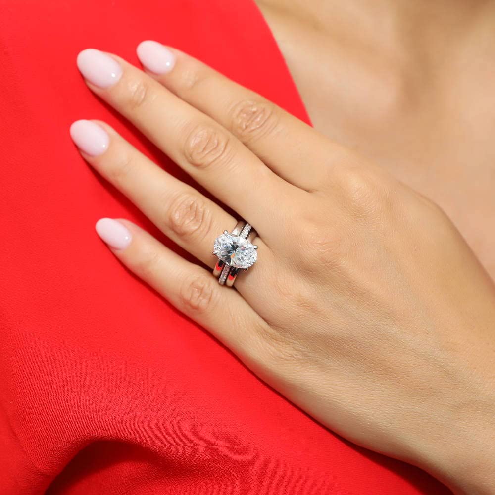 BERRICLE Sterling Silver Solitaire Wedding Engagement Rings 5.5 Carat Oval Cut Cubic Zirconia CZ Ring Set for Women, Rhodium Plated Size 6.5