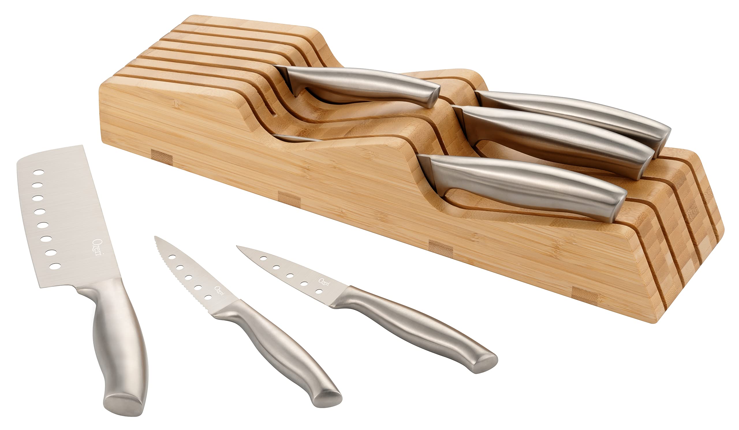 Ozeri 8-Piece Stainless Steel Knife Set, with Japanese Stainless Steel Slotted Blades,Silver