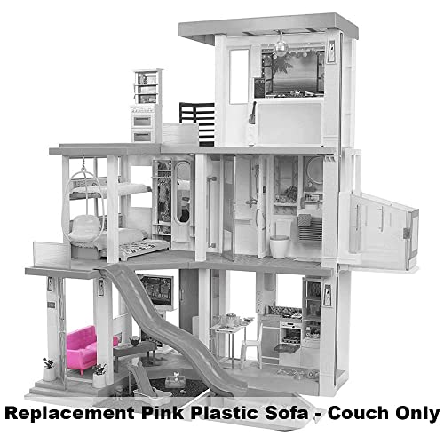 Ele Toys Part for Barbie Dreamhouse Playset GRG93 - Ele Toys Doll Size Pink Plastic Sofa - Couch