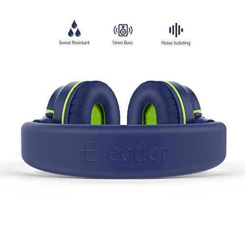 ELECDER i36 Kids Headphones Children Girls Boys Teens Foldable Adjustable On Ear Headphones 3.5mm Jack Compatible Cellphones Computer Kindle MP3/4 School Tablet Blue/Green