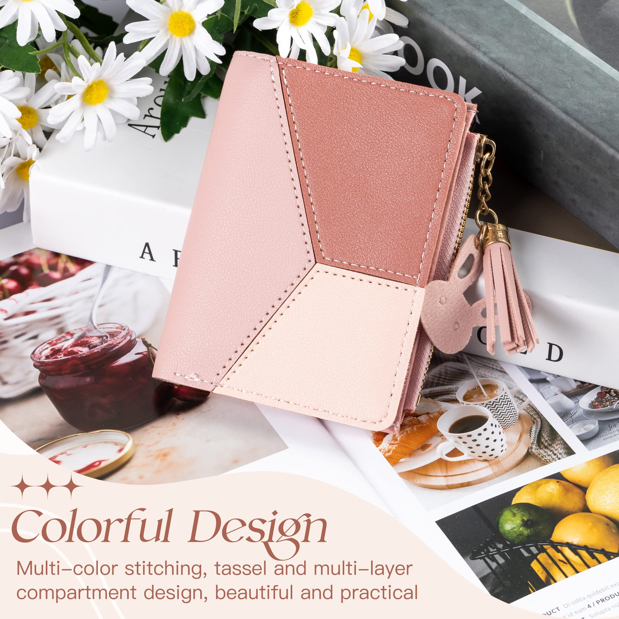 MIPAHI Simple Short Women's Zipper Wallet With Tassels,Leather Large-Capacity Card Holder Coin Purse for Women 4.7 * 3.5 * 0.6 inch