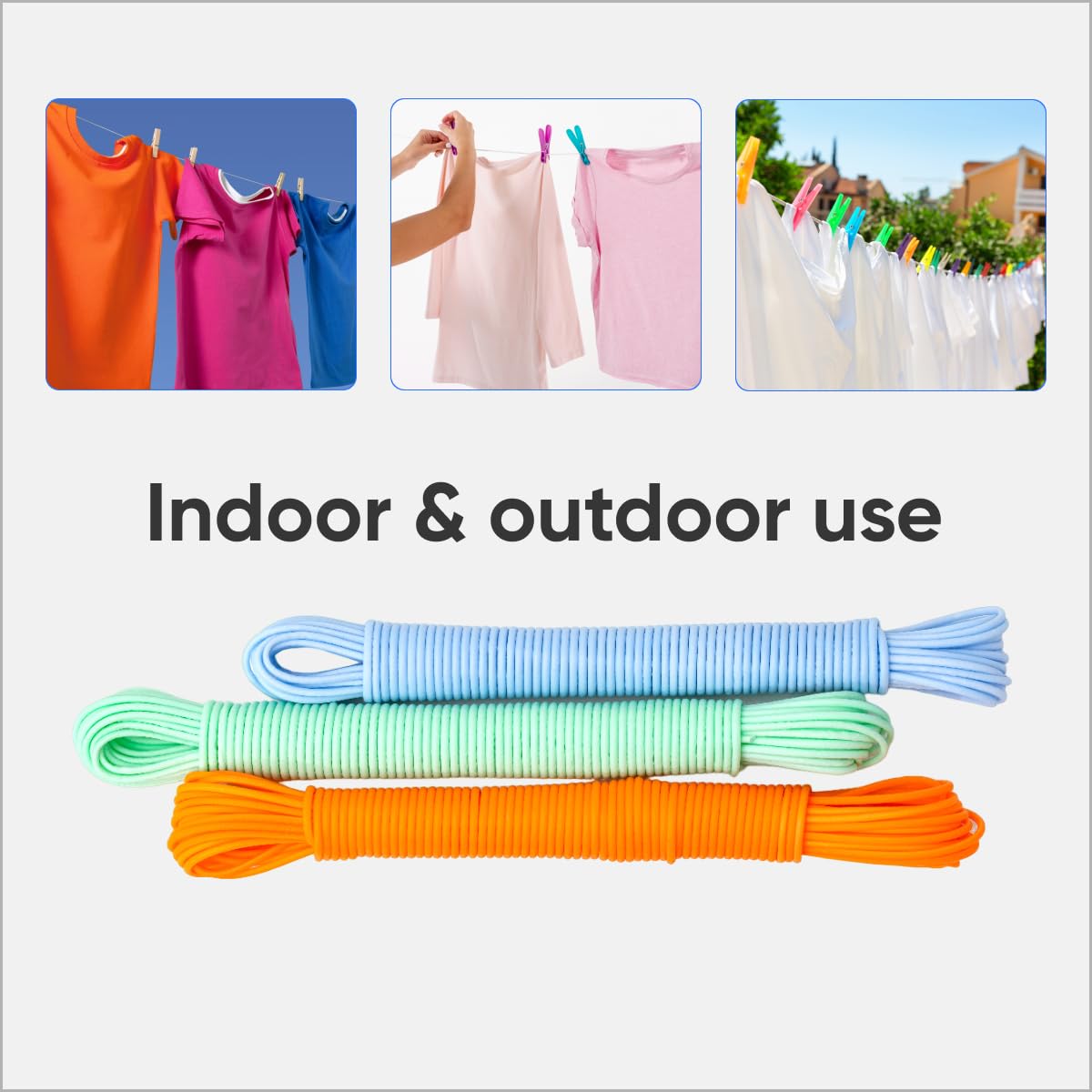 Clothes Line Ropes 49 Ft - Indoor & Outdoor Clothesline 3 Pcs - Plastic Laundry Line - Clothes Lines for Hanging Clothes