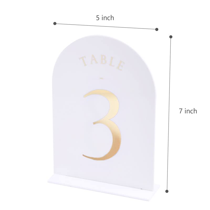 UNIQOOO White Arch Wedding Table Numbers with Stands 1-20, Gold Foil Printed 5x7 Double sided Acrylic Signs and Holders, Perfect for Centerpiece, Reception, Decoration, Party, Anniversary, Event