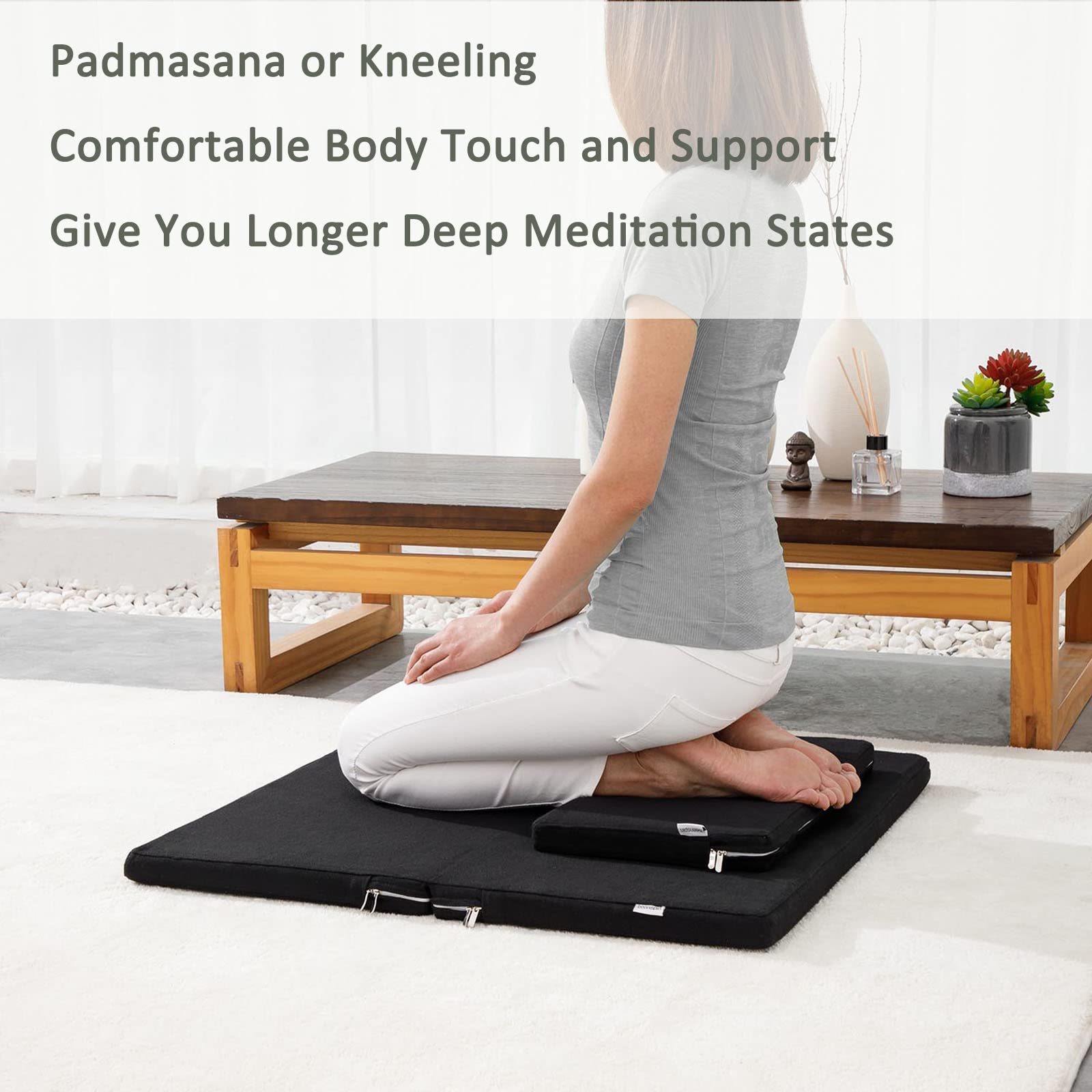 BEENSPIN Meditation Cushion Set, Folding Meditation Mat, Zafu & Zabuton(28 x28 ), Supportive Meditation Pillow. Handcrafted Black