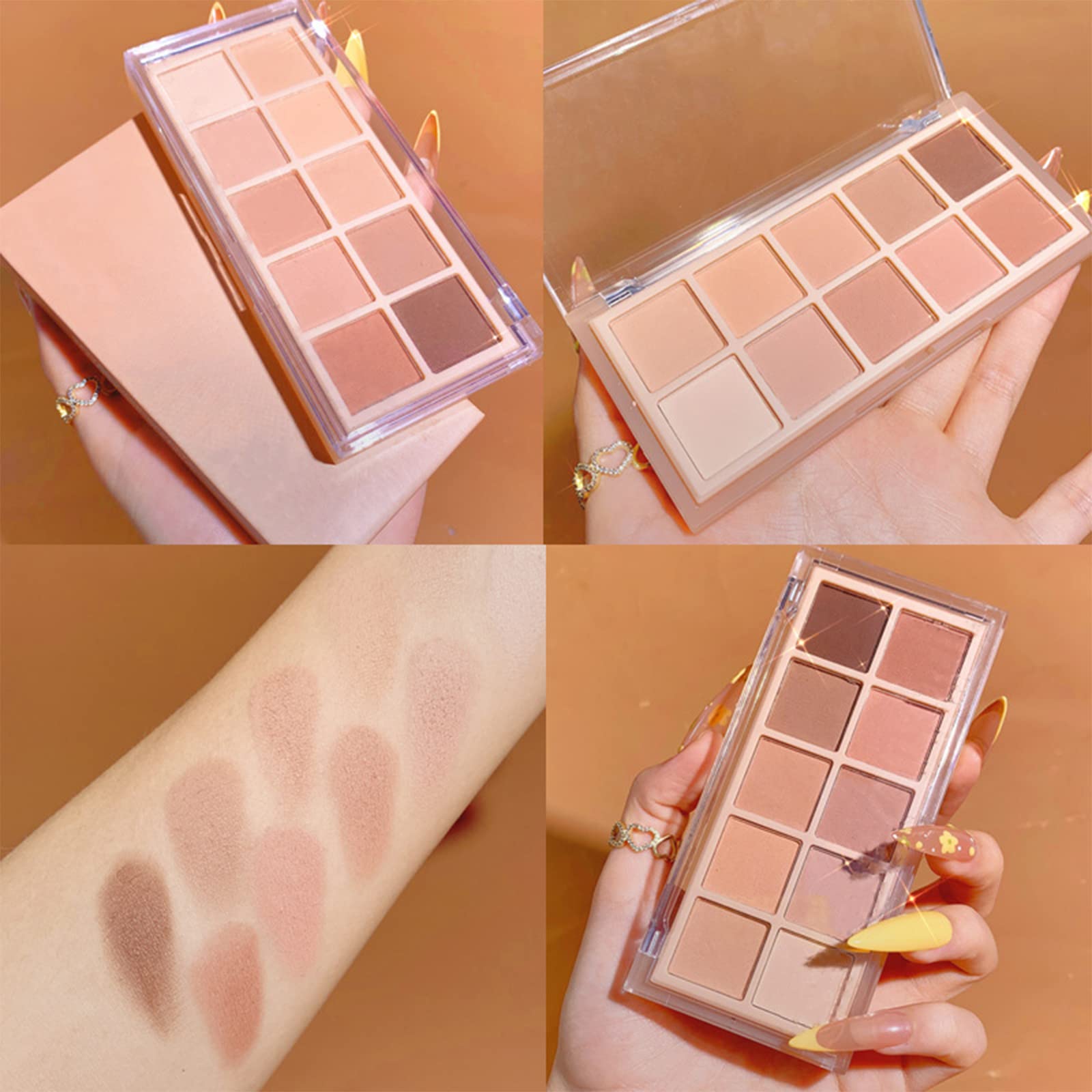 Erinde 10 Colors Eyeshadow Palette - Matte Nude Naked Eye Shadow Makeup, Ultra-Blendable High Pigmented Long Lasting, Neutral Beige Brown Eye Make Up Pallet with Brush Travel Size Gift Kit, Milk Tea