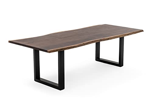Limari Home Brylee Collection Modern Style Live Edge Solid Acacia Wood Top 6 Persons Dining Table with Metal U-Legs, Brown