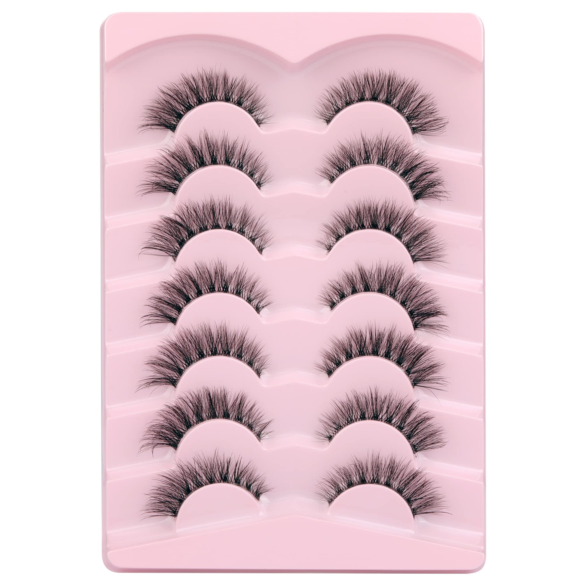 Cat Eye Lashes Natural Look Clear Band False Eyelashes 3D Faux Mink Lashes Fluffy Wispy Lashes Strip 7 Pairs False Lashes Pack by Zenotti
