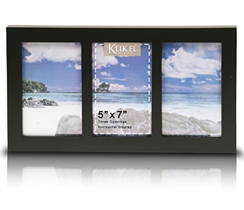 Klikel 3 Photo Collage Solid Black Wood Picture Frame - 3 Opening 5 X 7 Picture Slots