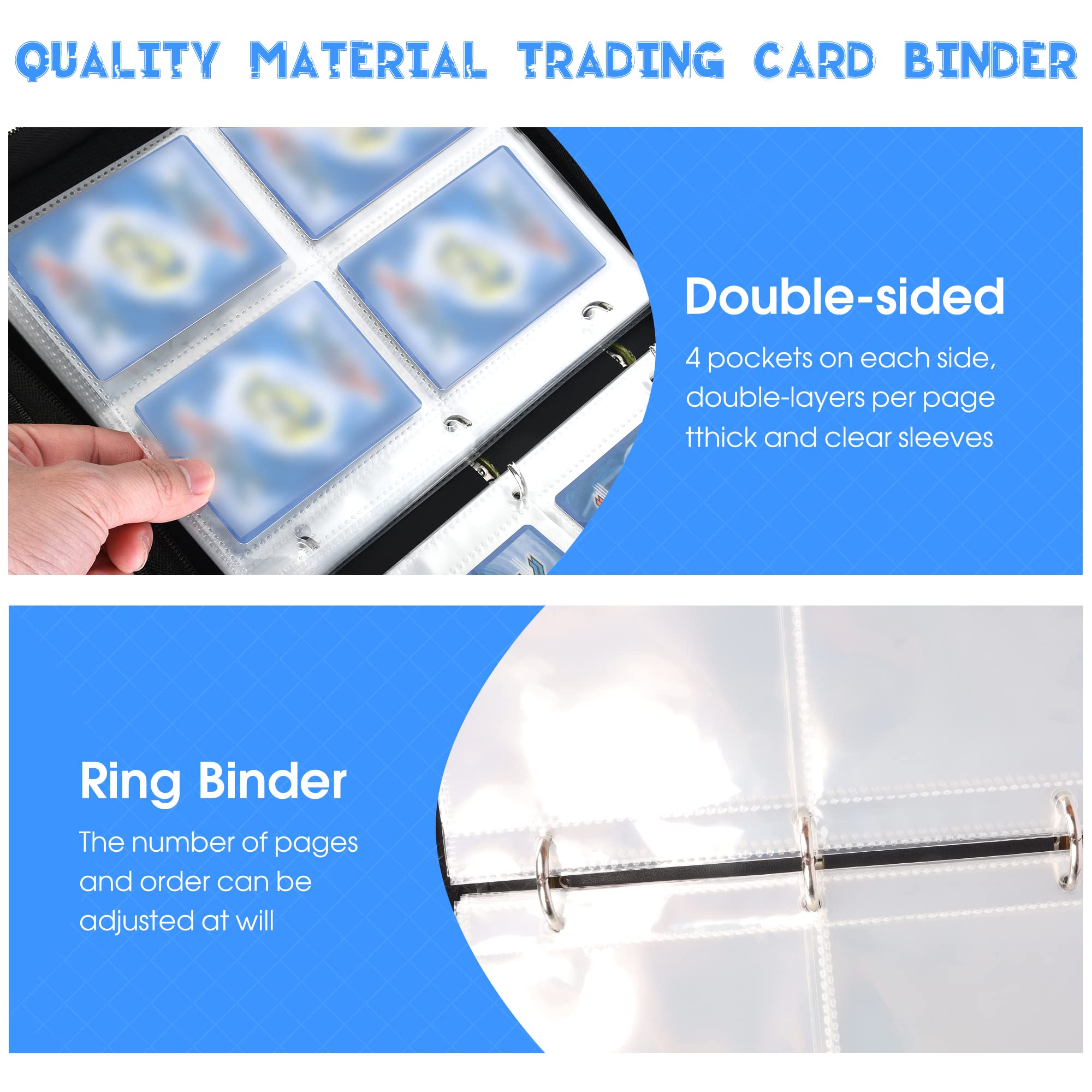Card binder, Trading card binder With 50 Removable Sleeves,Fits 400 Cards,4-Pocket Card holder for Baseball Cards,Game Cards