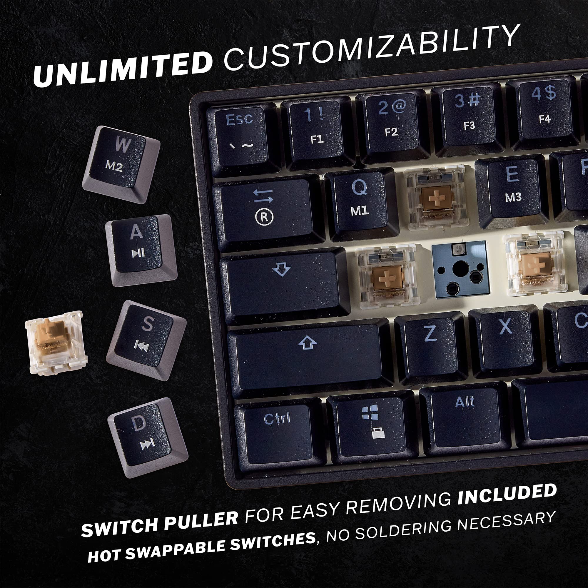 HK Gaming GK61 Mechanical Gaming Keyboard 60 Percent | 61 RGB Rainbow LED Backlit Programmable Keys | USB Wired | for Mac and Windows PC | Hotswap Gateron Optical Blue Switches | Black