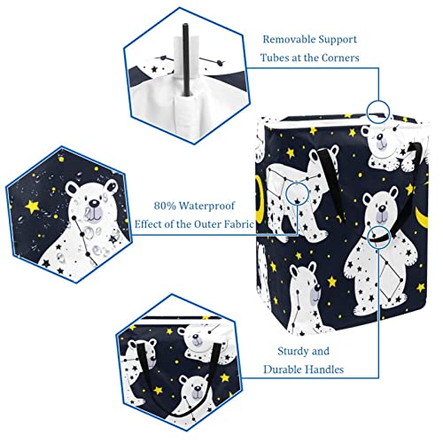 Constellation Bear with Moon Stars Print Collapsible Laundry Hamper, 60L Waterproof Laundry Baskets Washing Bin Clothes Toys Storage for Dorm Bathroom Bedroom