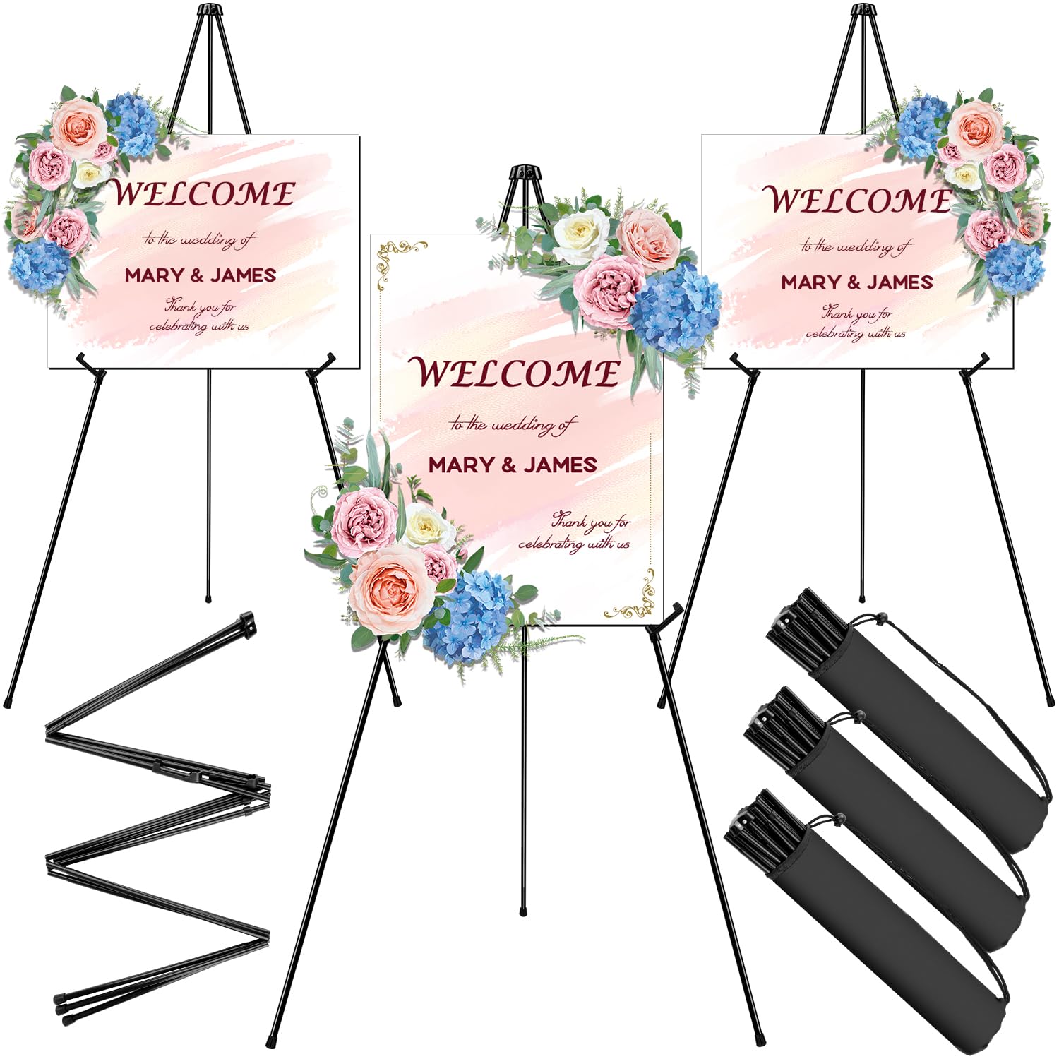 AROIC 63 "Easel Stand for Display, Portable Foldable Metal Easel, Easels for Signs Wedding Logos,Arts, Painting,Adjustable Floor Easels with 1 Storage Bag