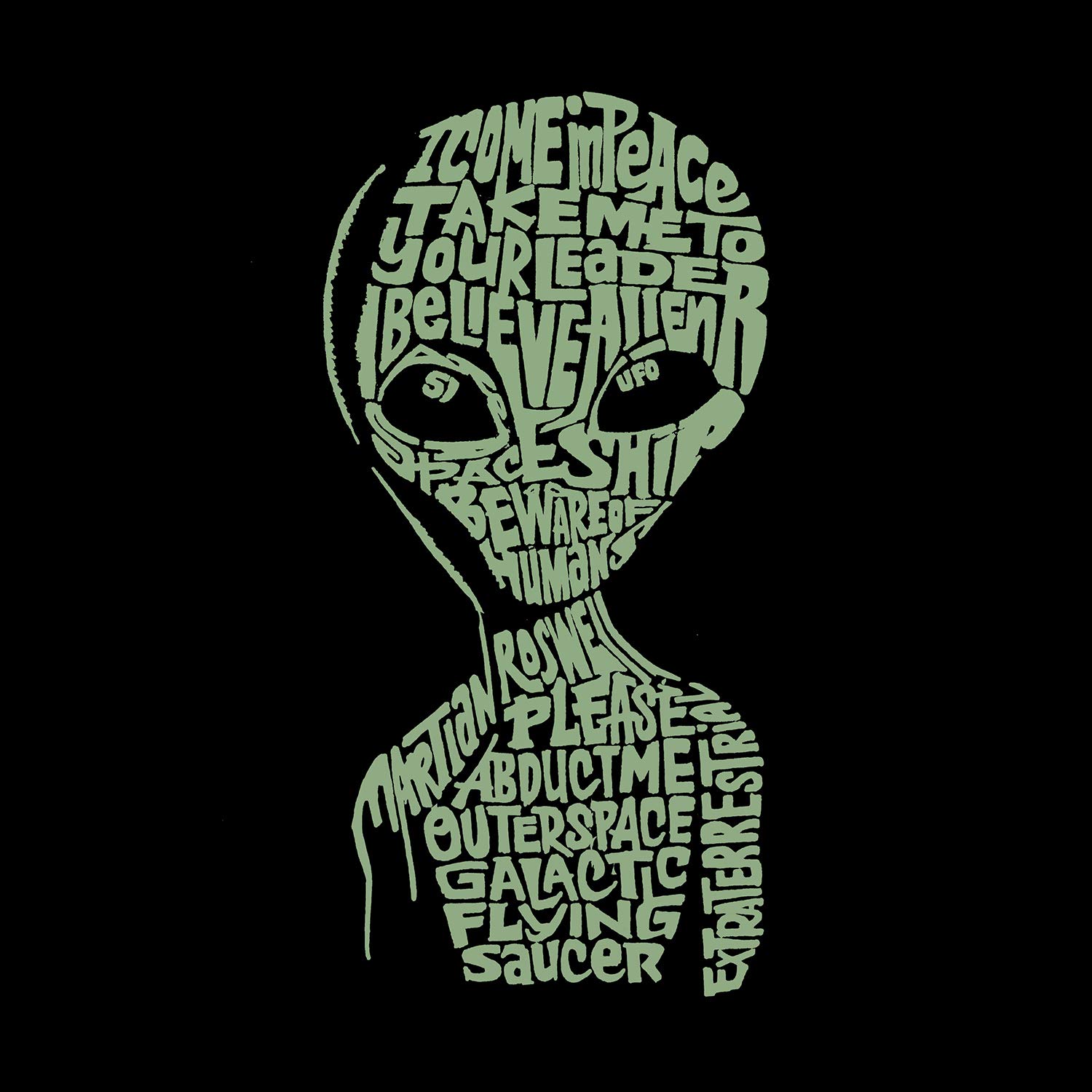 LA Pop Art Small Word Art Tote Bag - Alien - Black