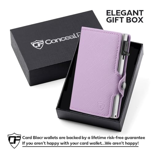 Card Blocr Womens Slim Wallet for Small Purses, Pop Up Wallet with Anti Theft RFID Blocking Credit Card Holder for Women in Soft Pink PU Saffiano Leather