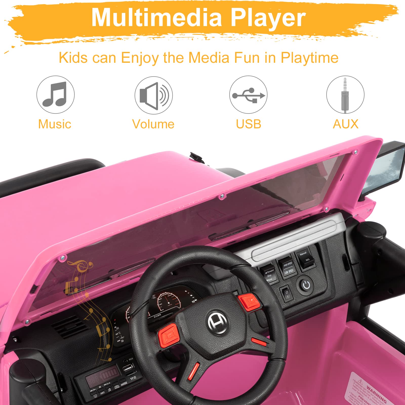 JOYMOR 2 Seat Ride on Truck, 12V Kids Electric Battery Powered Car with Remote Control, Motorized Toddler Vehicles Truck Toy, Adjustable Speeds, MP3 Player, LED, Horn (Two seat, Pink)