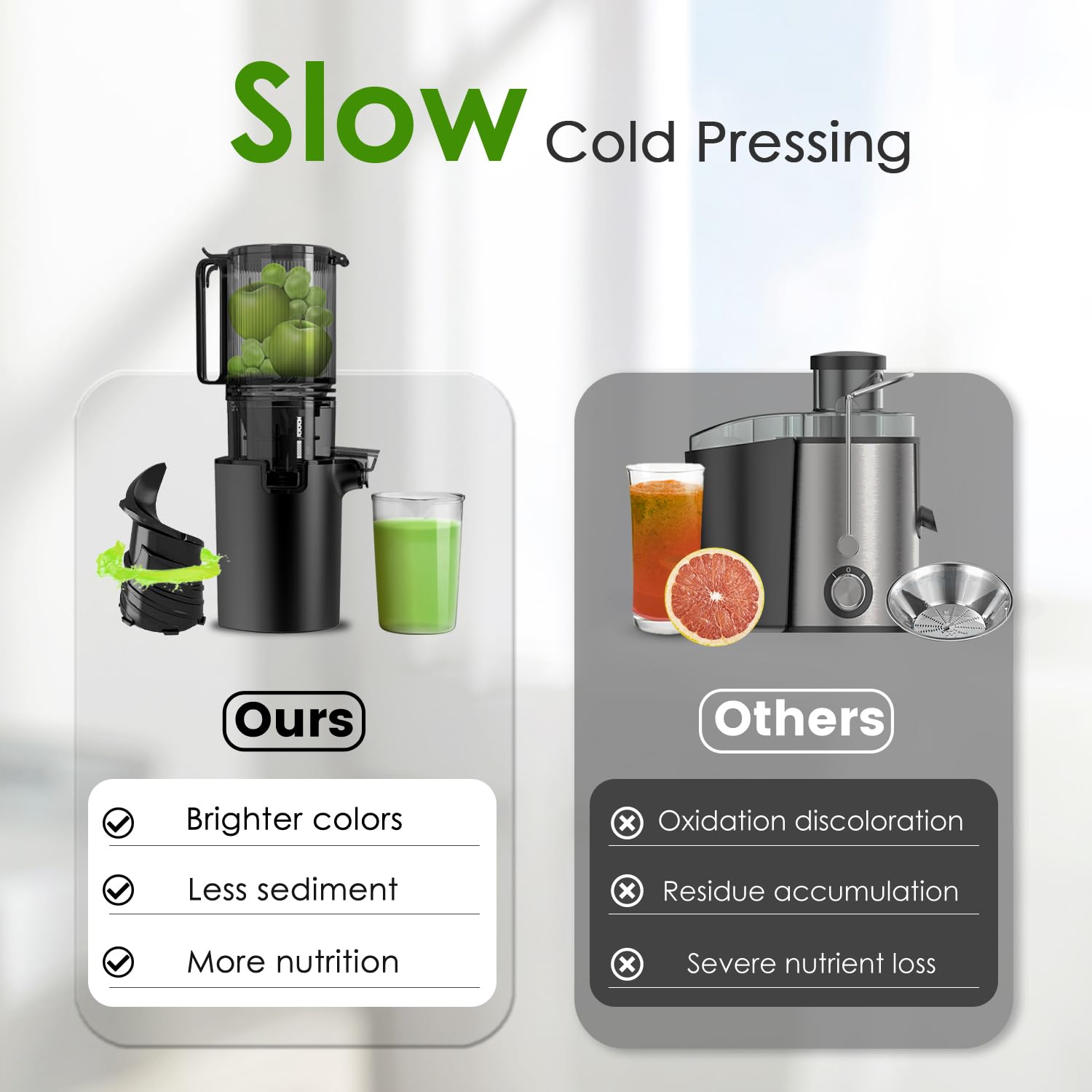 Cold Press Juicer Machines, 350W Masticating Juicer with 5.3" Extra Large Feed Chute, Fit Whole Fruits & Vegetables, Professional Slow Juicer Easy to Clean