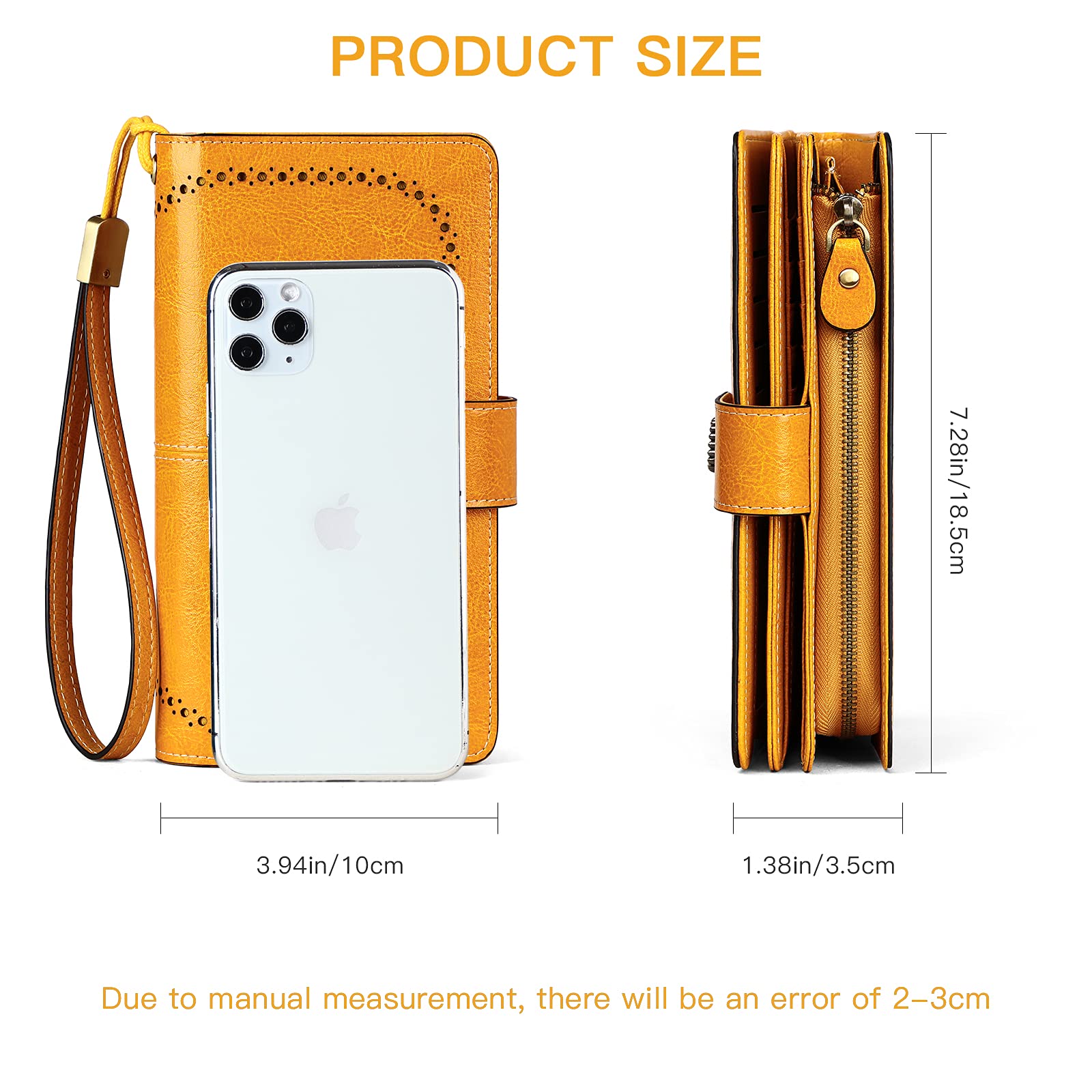 Seammer Womens Genuine Leather Wallets Large Capacity RFID Blocking Credit Card Holder Ladies Wristlet Purse (Yellow)