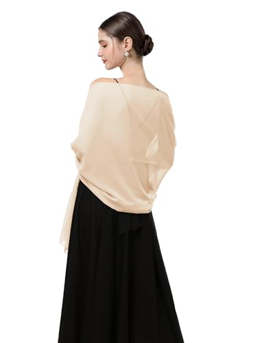 Baoqiya Women's Scarf Shawls and Wraps for Evening Dress Chiffon Shawl Soft Elegant Silky Pashmina Wedding Bridal Scarves(Champagne, 79"×29")