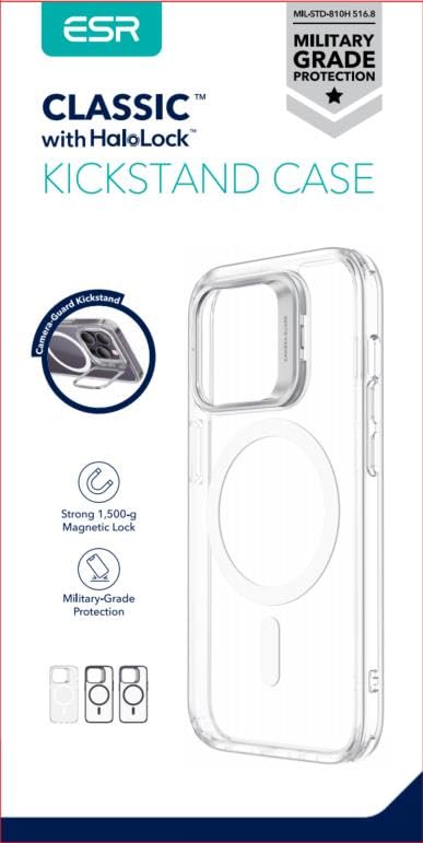 ESR for iPhone 13 Case/iPhone 14 Case, Compatible with MagSafe, Built-in Camera Ring Stand, Military-Grade Protection, Magnetic Phone Case for iPhone 13/14, Classic Kickstand Case (HaloLock), Clear