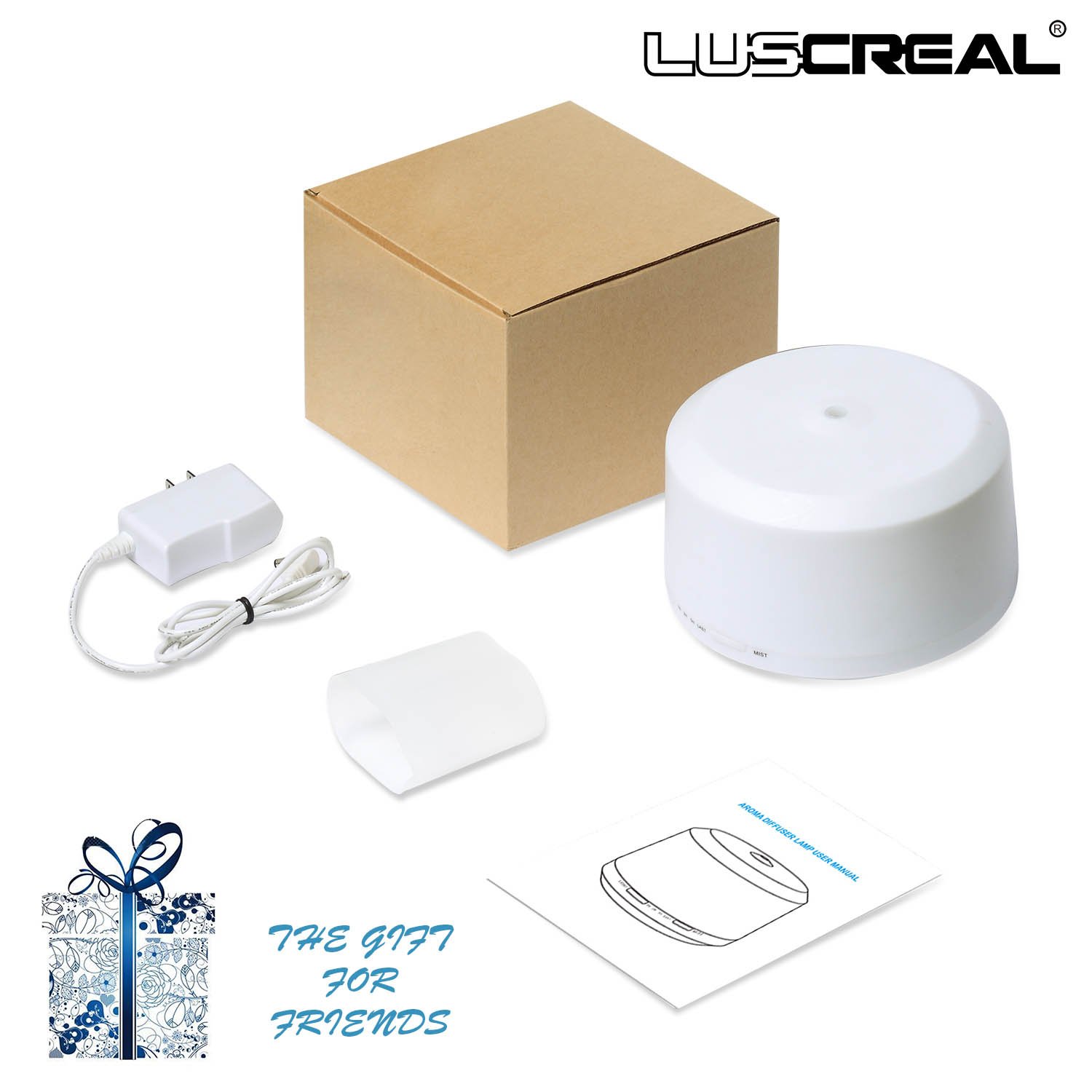 Aromatherapy Diffusers for Essential Oils, 450ml Essential Oil Diffuser for Large Room with Adjustable Mist Mode, 4 Timer Settings, 8 LED Color Changing Lamps,Waterless Auto Shut-Off, LUSCREAL