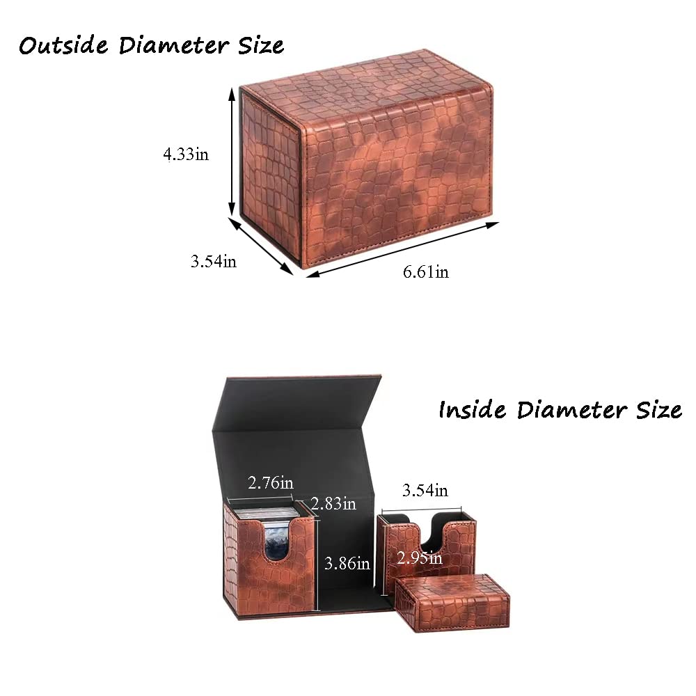 Card Game Deck Storage Box with two Compartment for cards and one for dice-Holds up to 192+ Cards and 15 Dice-PU leather with a comfortable touch-MTG/TCG/CCG/YugiOh/ultimate guard/commander(Brown)