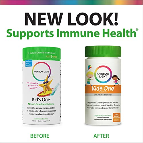 Rainbow Light Multivitamin for Kids, Vitamin C, Zinc, & B Complex, Support for Growing Minds & Bodies, Gluten Free, Vegetarian, Fruit Punch, 90 Tablets