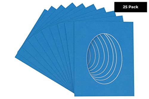 CountryArtHouse Bay Blue Acid Free 20x28 Oval Picture Frame Mat with White Core Bevel Cut for 17x25 Pictures - Fits 20x28 Frame - Pack of 25 Matboards