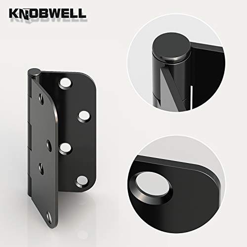 KNOBWELL 3 Pack 8-Hole 5/8-Inch Radius Door Hinges for Interior and Exterior Door Use, 4-Inch by 4-Inch Matte Black Door Hinges