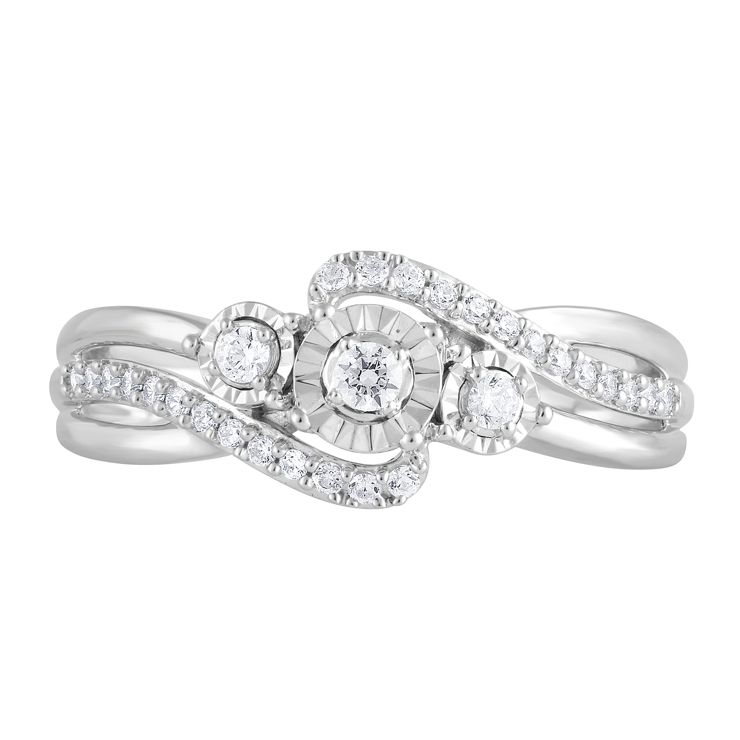 Beyond Brilliance 1/4 Carat Round Natural Diamond Engagement Ring for Women | Miracle-plated Sterling Silver Ring | Fine Jewelry for Her | Gift Box Included (Size 7)