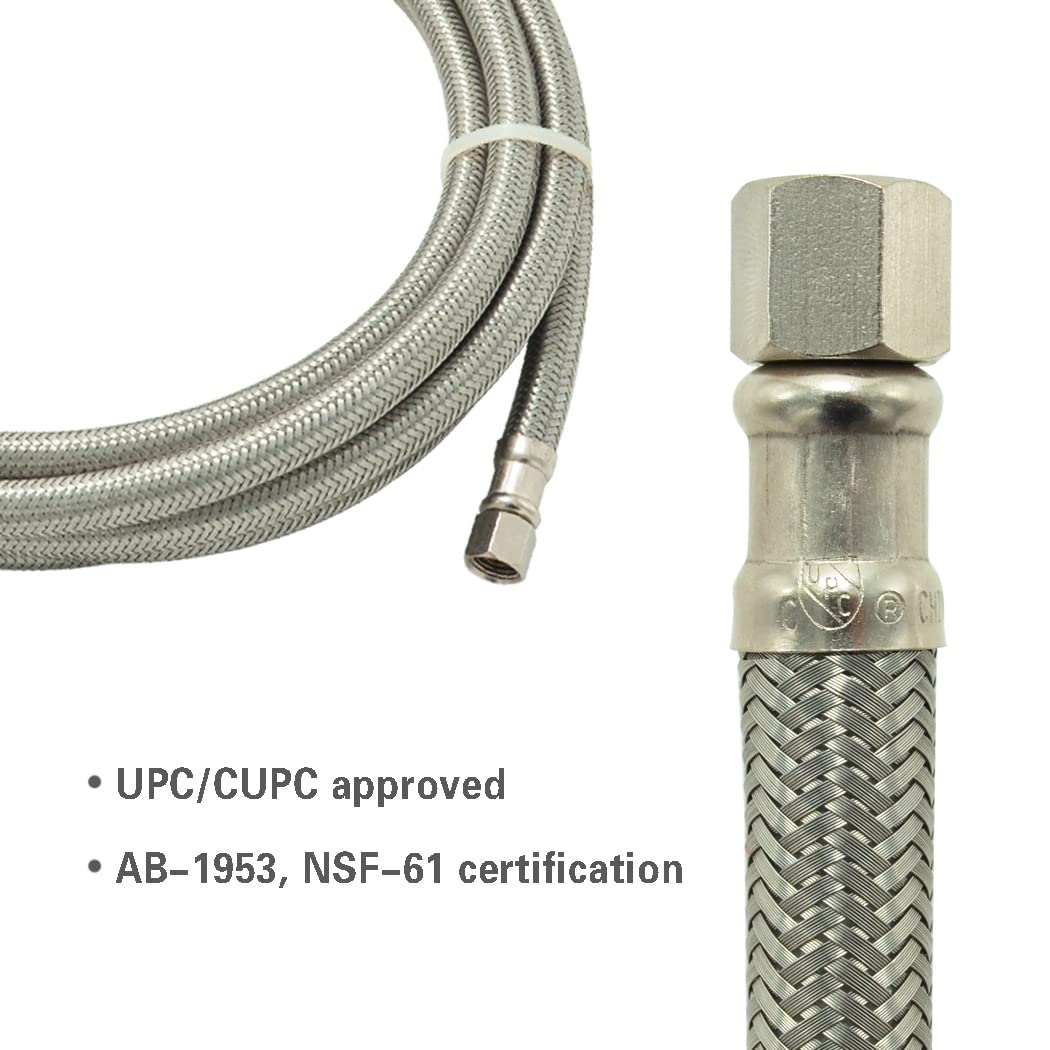 Ice Maker Hose 25 FT, Stainless Steel Braided Refrigerator Ice Maker Connector Water Supply Line with 1/4" Comp by 1/4" Comp Connection