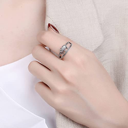 Banemi Matching Promise Ring, Women Engagement Ring Sterling Silver Elephant Pattern Hollow Out Engrave Adjustable Bands for Mother's Day