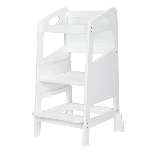 Toddler Kitchen Stool Helper, RONIPIC Toddler Standing Tower with Safety Rail, Kids Wooden Kitchen Step Stool, 3 Heights Adjustable Learning Tower for Kitchen Counter & Sink, Chalkboard, Anti-Slip