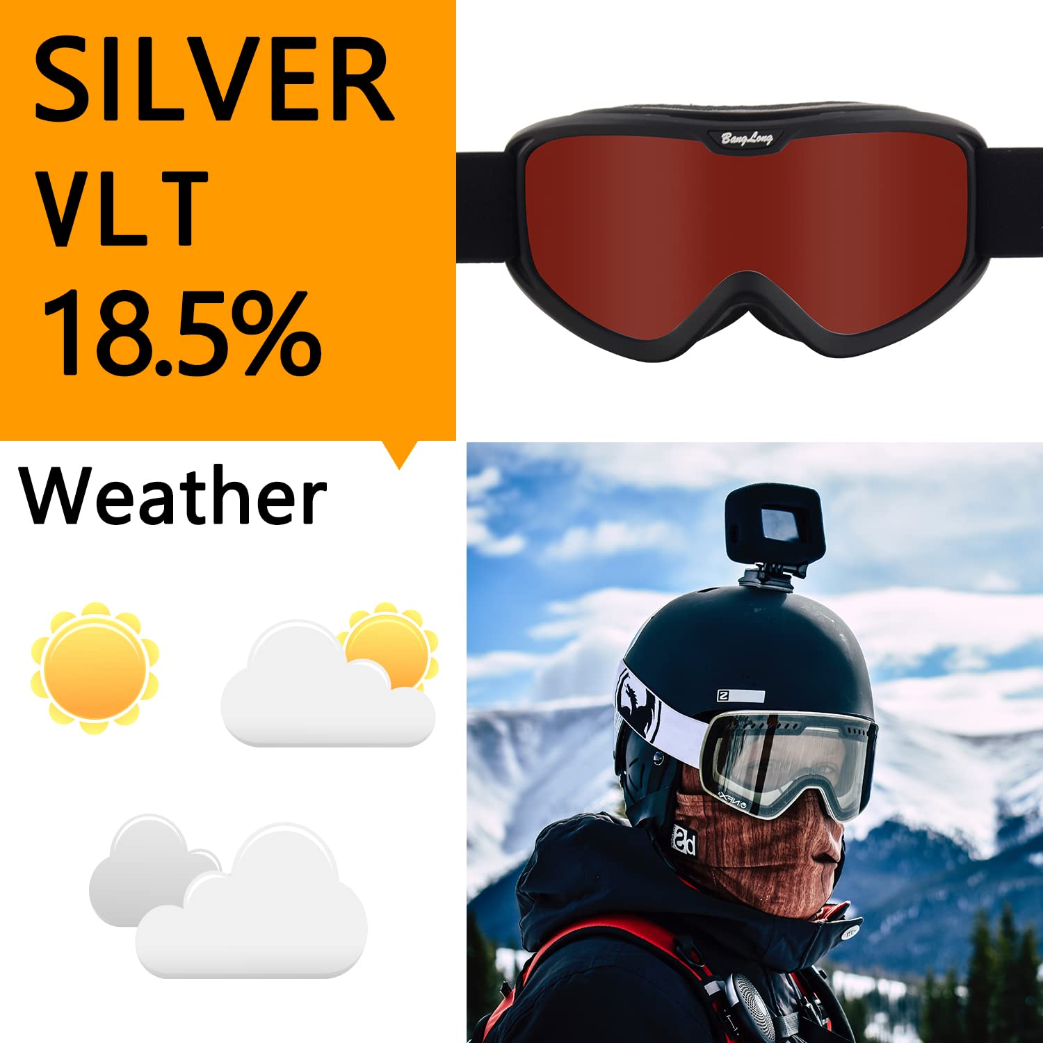 BangLong Ski Goggles, Snowboard/Ski Goggles Anti Fog UV Protection Design for Men Women Skating, Skiing, Snowmobile
