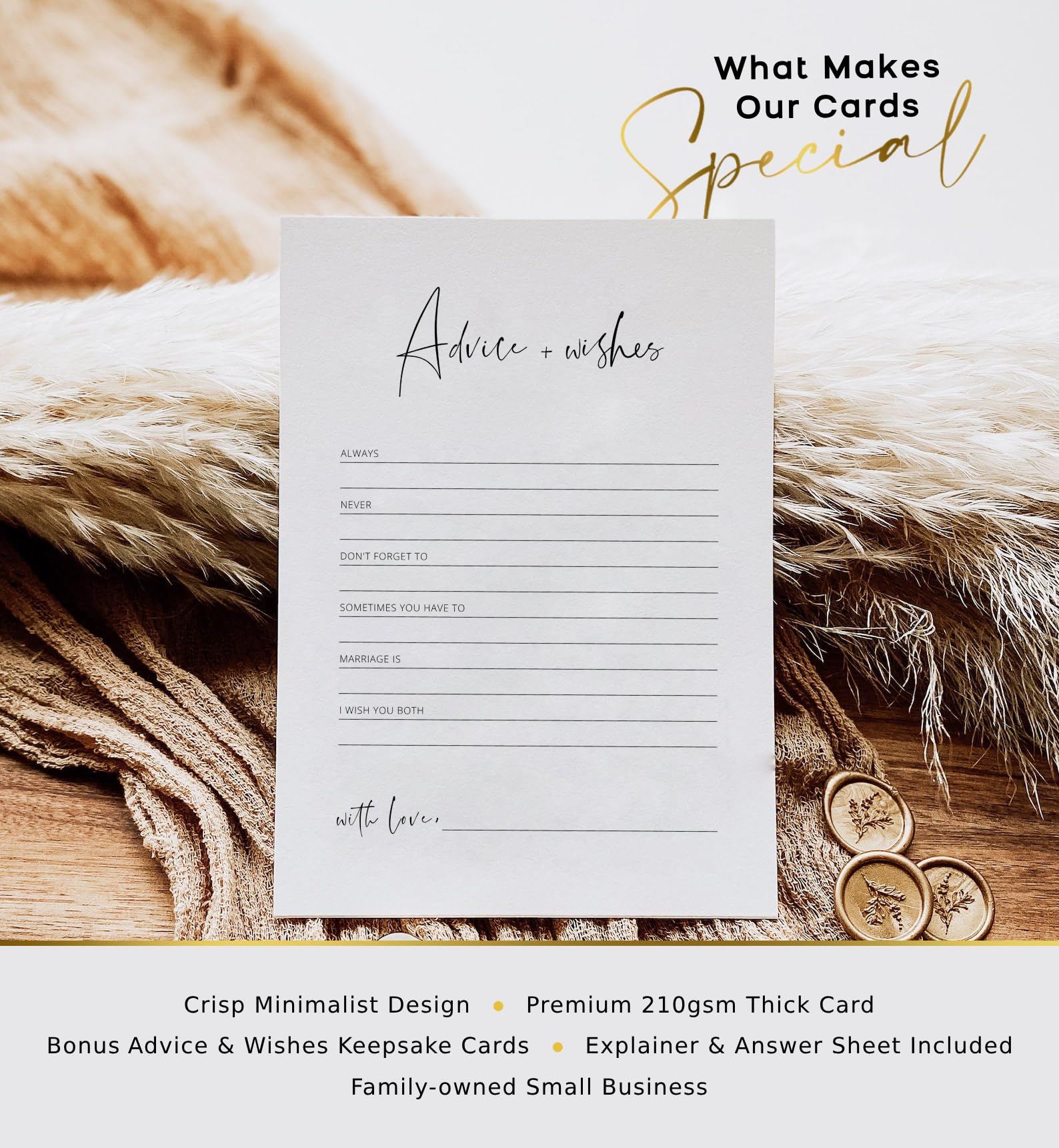 GardenCity Bridal Shower Games For 50 Guests, 4 Games + Advice and Wishes - Double Sided Cards - Minimalist