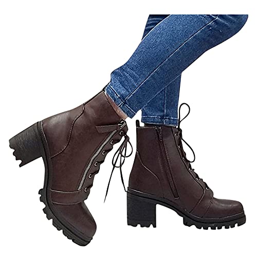 Cow Print Boots for Women Up Lace Heel Chunky Short Wide Calf Cowboy Boots Women Chunky Block Heel Square-Toe Comfortable Short Black Boots
