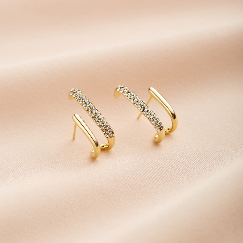 Bar Earrings Gold Bar Stud Earrings Type C Thick 14K Gold Plated Simple Hypoallergenic Jewelry Gifts For Women
