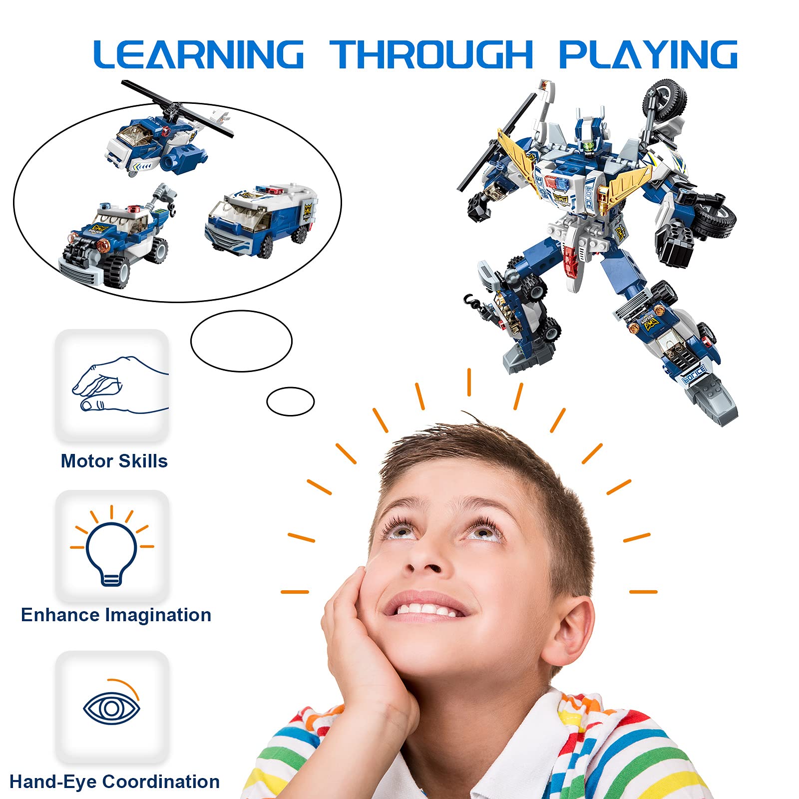 MIUJY Educiro STEM Robot Building Toys, 453 PCS Construction Toys 6-in-1 STEM Toys for 6 Year Old Boys Creative Building Bricks Engineering Vehicles Blocks Kit for Kids Age 6 7 8 9 10 11 Year Old