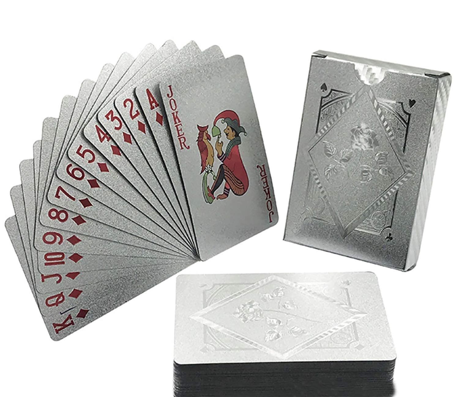 Jucoan 6 Decks of Playing Cards, Waterproof Plastic Poker Cards, Gold Foil Playing Cards for Party Game, Poker Size, Standard Index, (2 Gold, 2 Silver, 2 Pink)