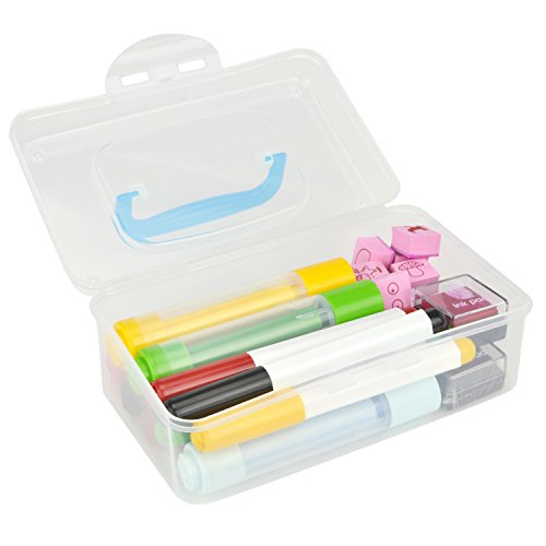 MyGift 7 Inch Multi Purpose Mini Clear Plastic Travel Storage Box, Portable Transparent Container Bin - Blue
