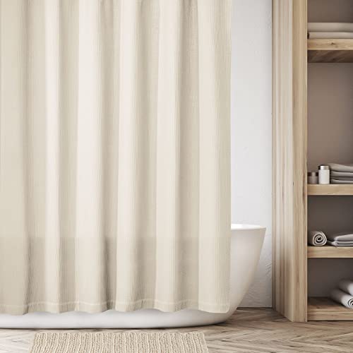 mDesign Cotton Waffle Knit Shower Curtain - Hotel Style Shower Curtain - Luxury, Spa Quality Waffle Weave Fabric Cotton Shower Curtains for Bathroom - Bath and Shower Curtains - 72" x 72", Cream/Beige