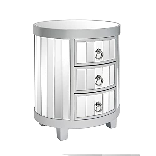 FFNUM Bedside Table Round Bedside Table 3 Drawer Mirror Bedroom Living Room Storage Cabinet Side Cabinet Furniture Mirror Cabinet Night Stand
