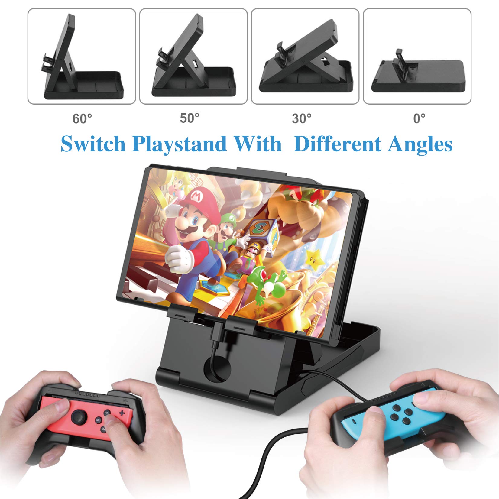 HEYSTOP Carrying Case Compatible with Nintendo Switch Portable Travel All Protective Storage Case Screen Protector Thumb Grips Caps for Nintendo Switch Accessories with Joy-con Grips and PlayStand
