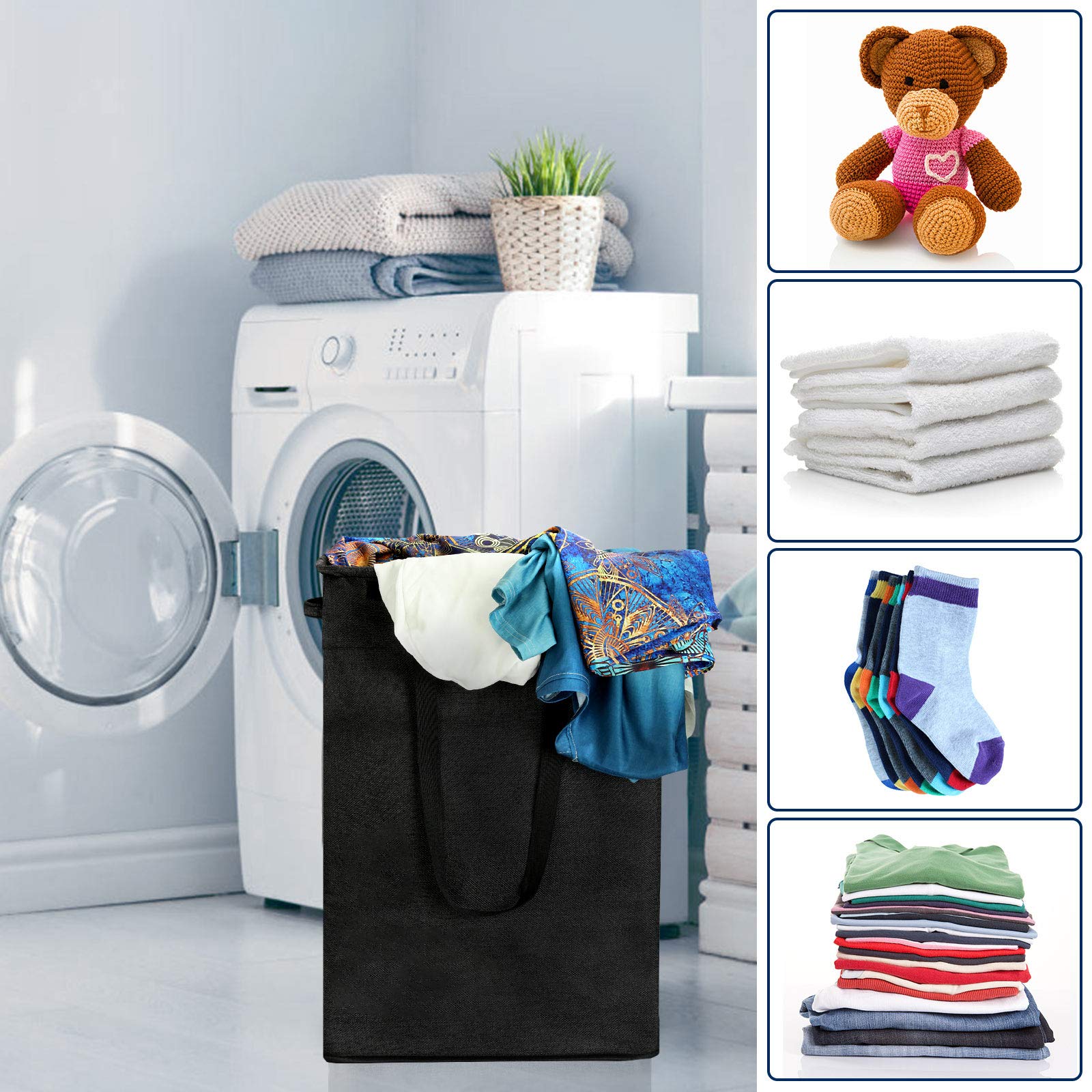 Slim Laundry Basket with Lid, Tall Thin Laundry Hamper with Handles, Waterproof Lining Narrow Dirty Clothes Hamper for Bathroom Bedroom Dorm Nursery Organization Storage (45L, Black)
