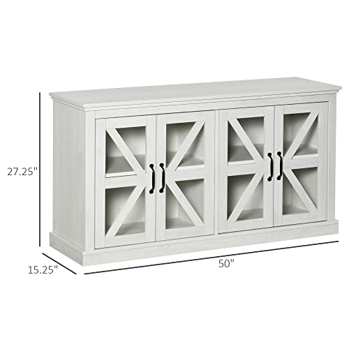 HOMCOM Sideboard Buffet Cabinet, Glass Door Credenza, Coffee Bar Cabinet with Adjustable Shelf, White