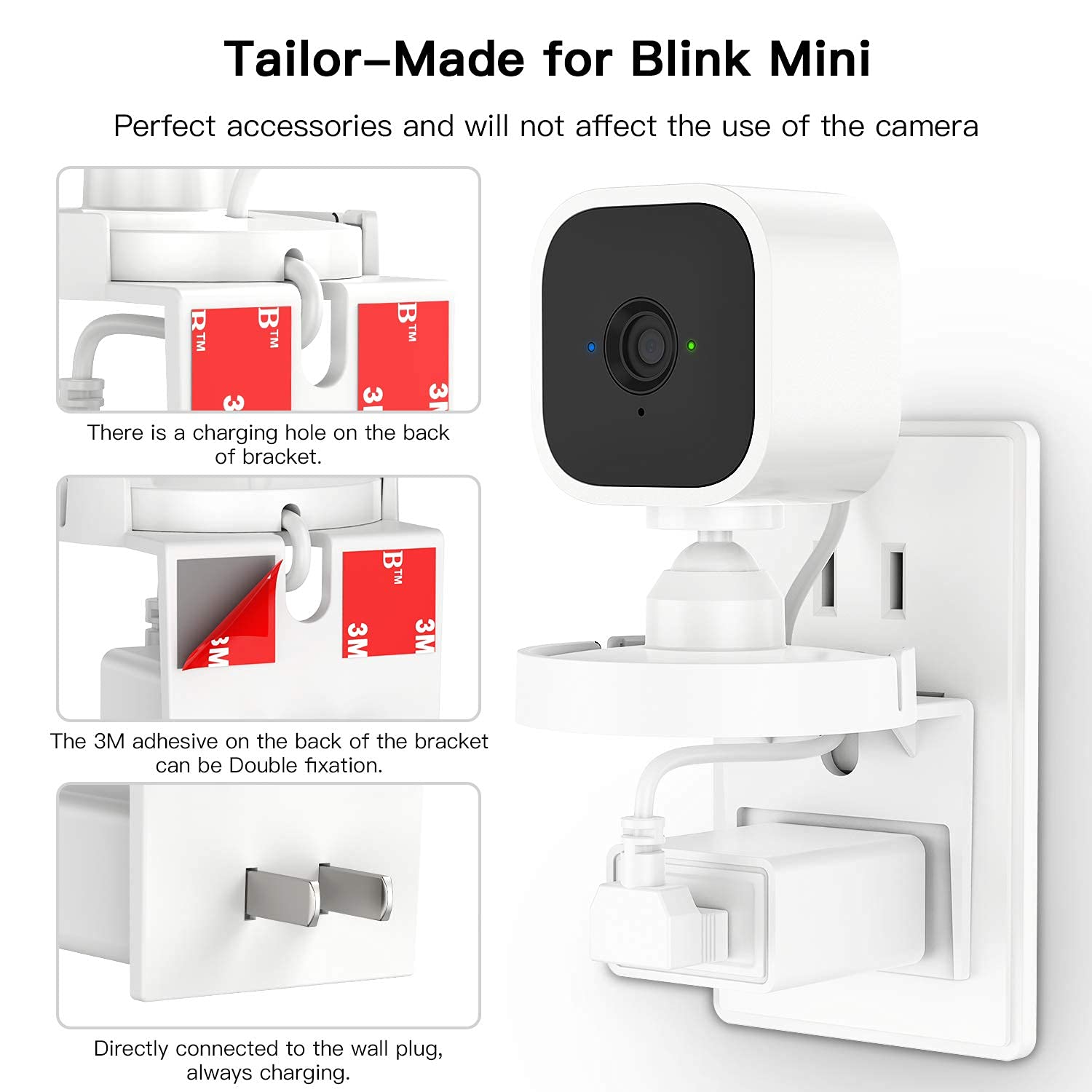 Koroao 2PACK Blink Mini Outlet Wall Mounts - AC Outlet Wall Plug Mount Stand Holder Bracket for Blink Mini Indoor Camera Without Messy Wires or Screws(Blink Mini is not Include)