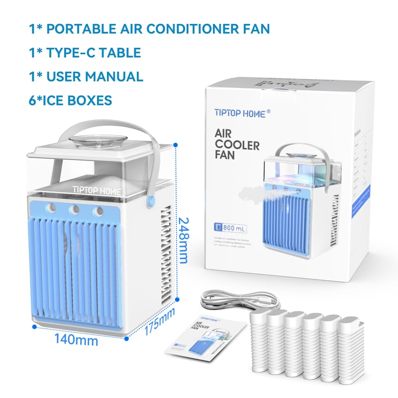 bubbacare Portable Air Conditioners, 4 in 1 Rechargeable Mini Air Conditioner Evaporative Personal Cooler Humidifier with App Control, 800ML Mini AC Desktop Cooling Fan for Office Tent Bedroom