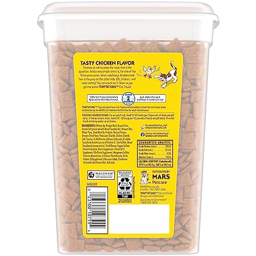 TEMPTATIONS Classic Crunchy and Soft Cat Treats Tasty Chicken Flavor, 16 oz. Tub