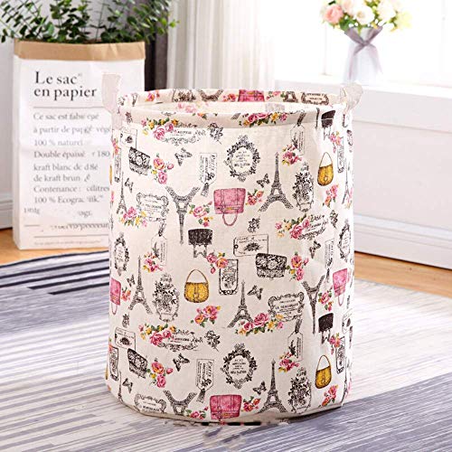 Unibedding Large Laundry Hampers Storage Bin, Foldable with Waterproof PE Coating Storage Organizer for Kids Girls, Office, Bedroom, Clothes,Toys, Pink Paris Effiel Tower